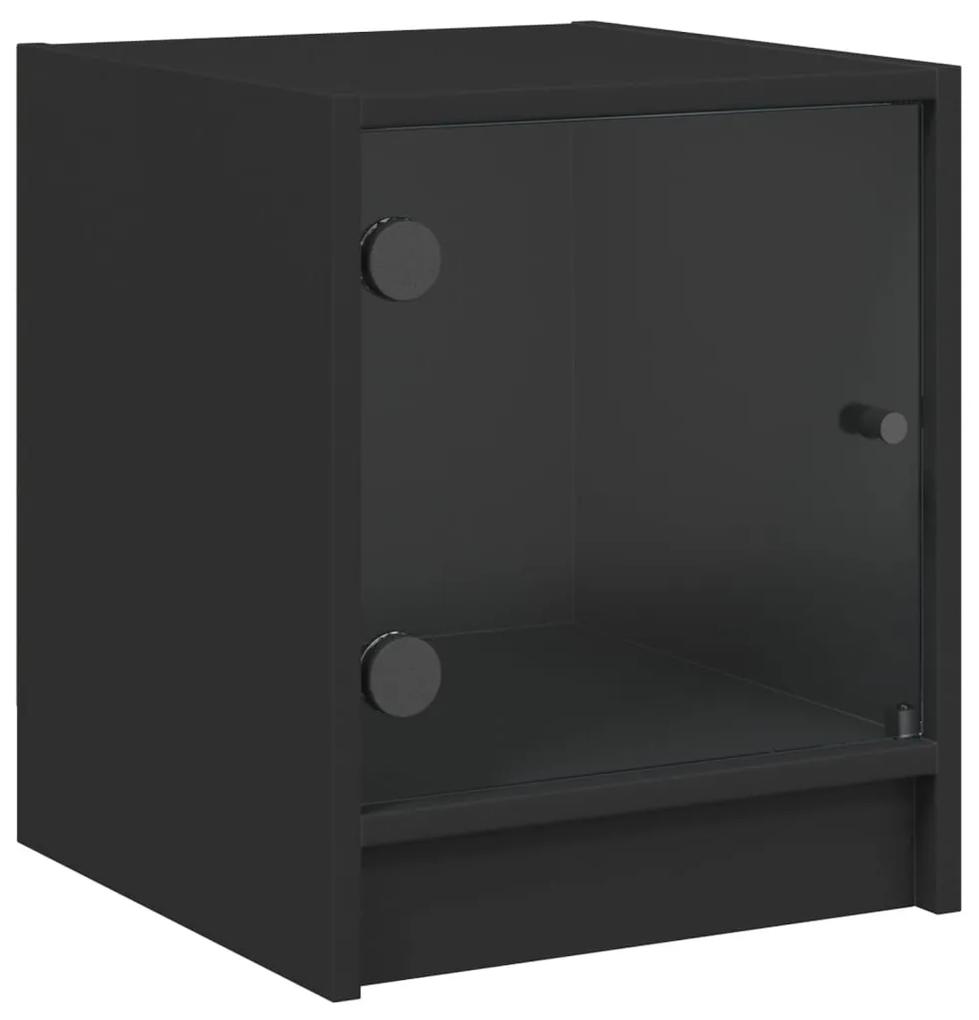 vidaXL Noční stolek se skleněnými dvířky černý 35 x 37 x 42 cm