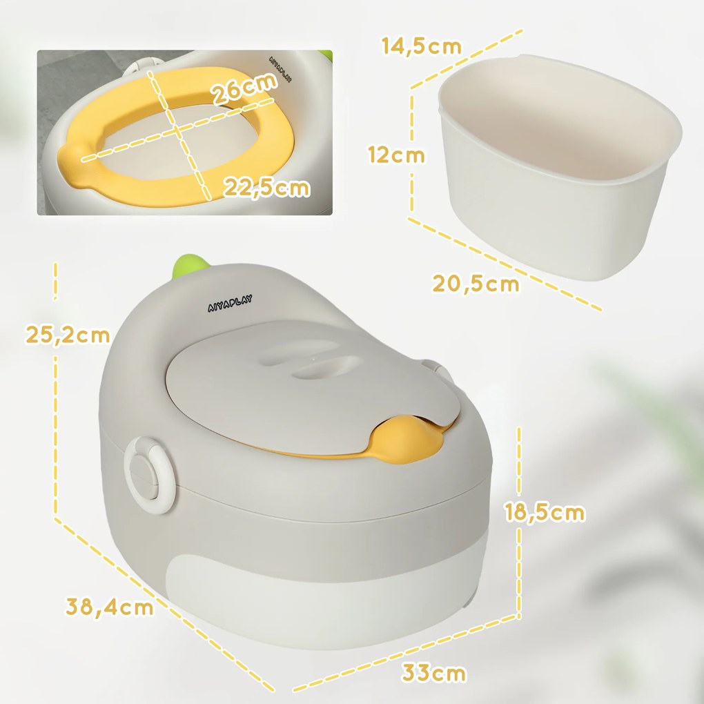 AIYAPLAY dětský nočník 3 v 1, odnímatelný dětský nočník, nočník s držadly, pro děti od 6 do 72 měsíců, nosnost do 50 kg, plast, imitace kůže, šedý