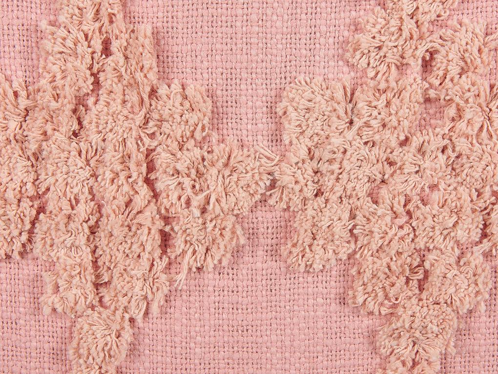 Tkaný bavlněný polštář se střapci 45 x 45 cm růžový TORENIA Beliani