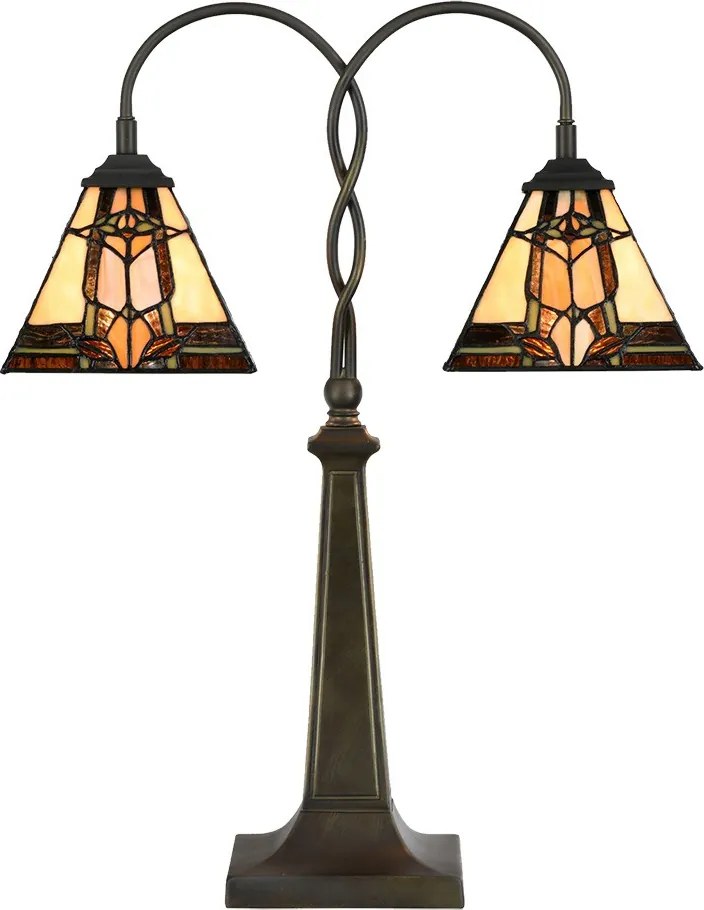 Béžovo-hnědá stolní lampa tiffany Bernadette I - 48*19*66 cm E27/ 2*40W