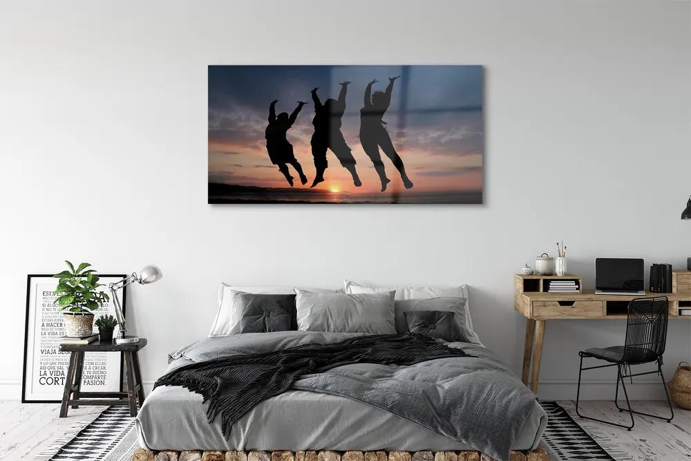 akrylový obraz Lidé mraky západ 140x70 cm