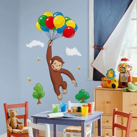 Samolepky filmových hrdinů. Nálepka opičky Zvědavý George (48cm x 104cm). Samolepící dekorace a obrázky RoomMates
