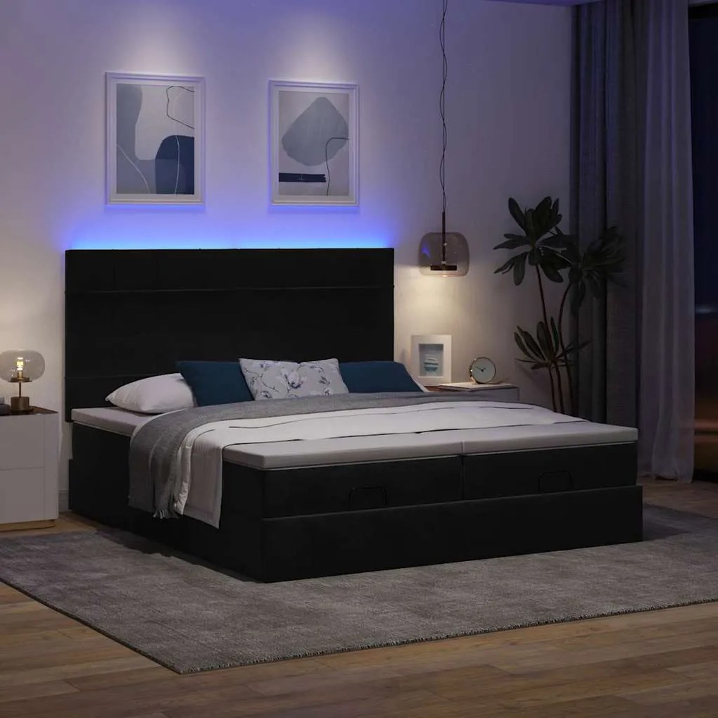 Osmanský rám postele s matrací černý 200x200cm samet 3314629