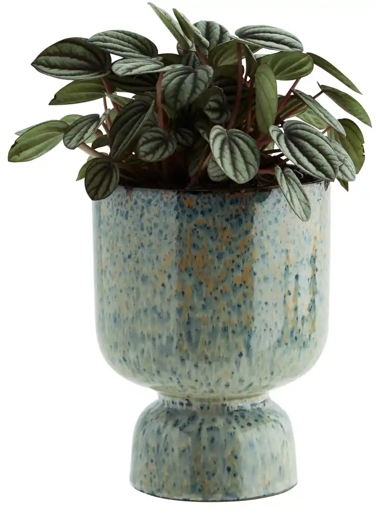 MADAM STOLTZ Kameninový obal na květináč Liquen Blue - větší, modrá barva,  béžová barva, keramika | BIANO