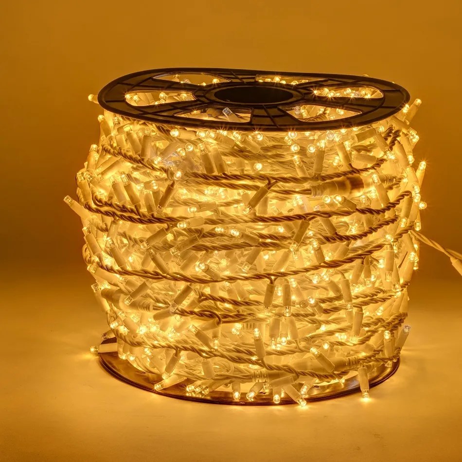 Easy Fix LED světelný řetěz, 100 m, venkovní, teple bílá s FLASH, 2000 diod, bílý kabel, IP67, cívka