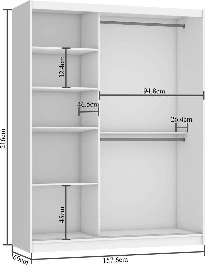 Šatní skříň 158 cm Belini bílý mat / dub sonoma s posuvnými dveřmi  SI SZP3/3/W/DS/0/AL