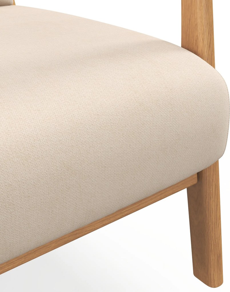 HOMCOM Lounge Křeslo Nordic Styl s Područky a Polštem, Rám z Gumového Dřeva pro Obývací Pokoj, Nosnost 120 kg, 61x78x76 cm, Béžové