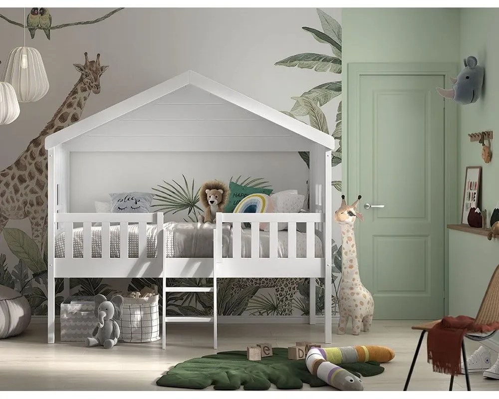 Bílá domečková vyvýšená dětská postel 90x200 cm Housebed – Vipack Biano.cz