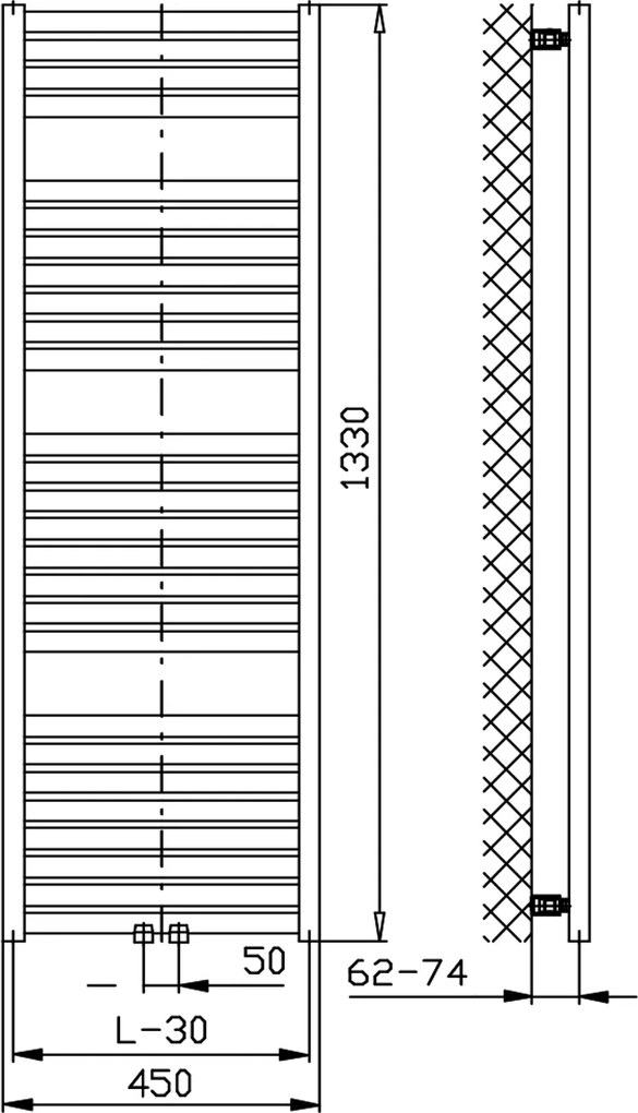 Aqualine TONDI 450 x 1330 mm DT470T otopné těleso bílé