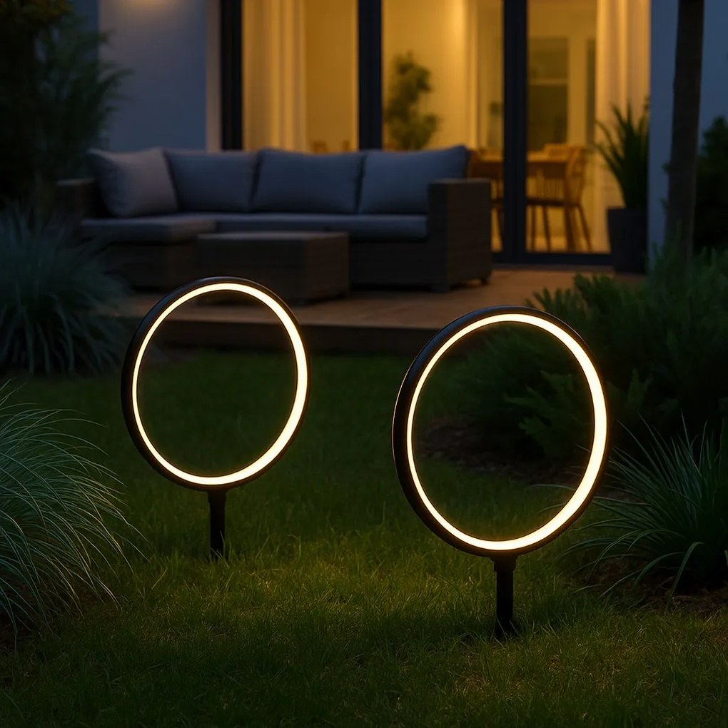 Exteriérové solární zapichovací svítidlo Rings, 2x LED 1,5w, černá