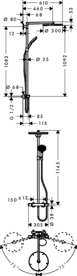 Hansgrohe Raindance S, Showerpipe 300 1jet s termostatem, chromová, HAN-27114000
