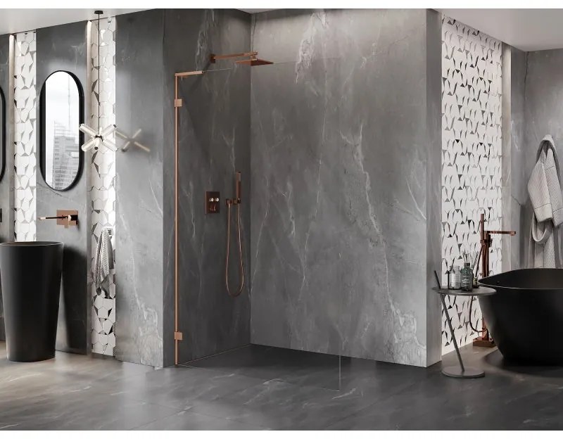 Mexen Lunar L sprchová stěna levá 100 x 200 cm, 8mm čiré sklo, měděná matná, 830L-100-000-65-00-L