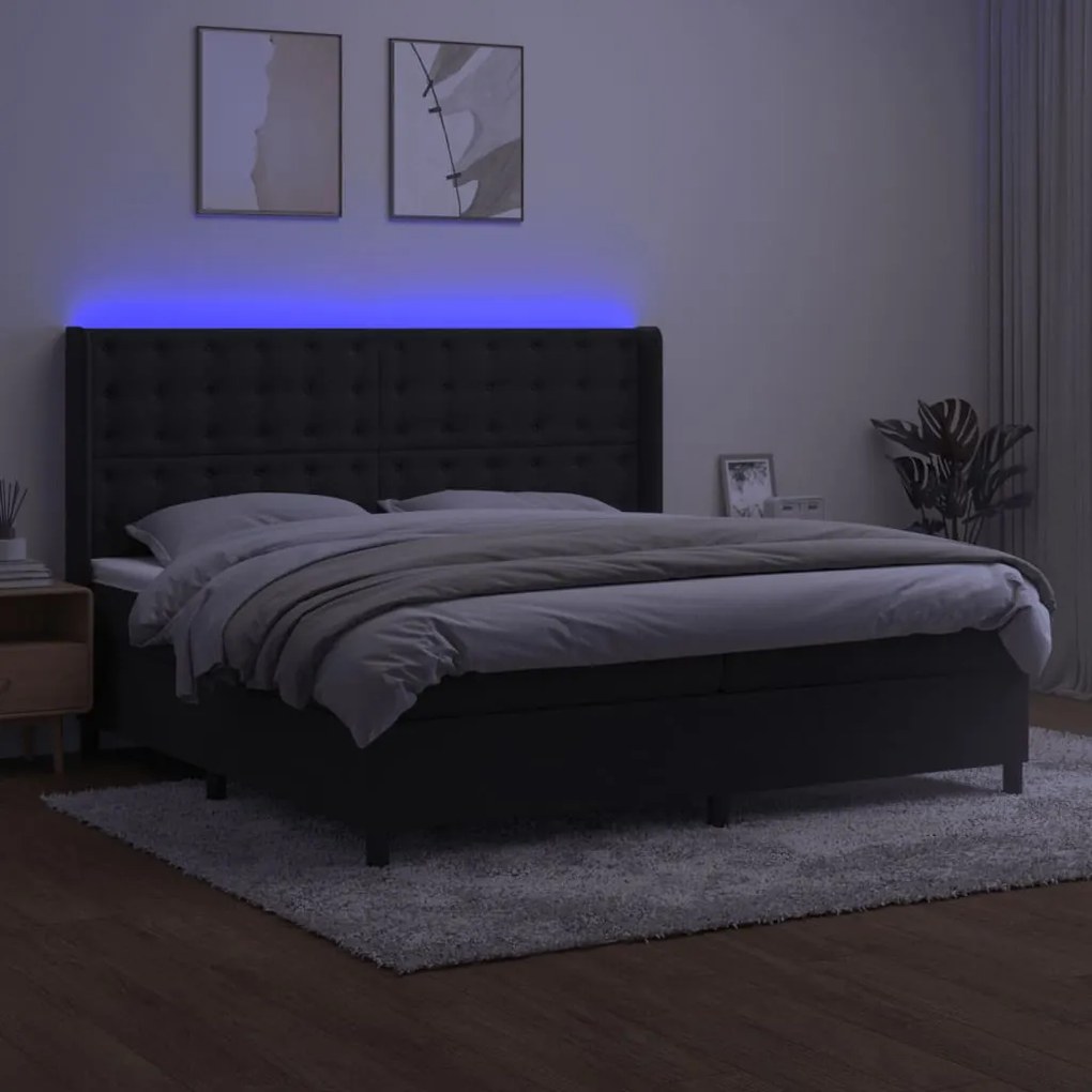Box spring postel s matrací a LED černá 200x200 cm samet 3139825