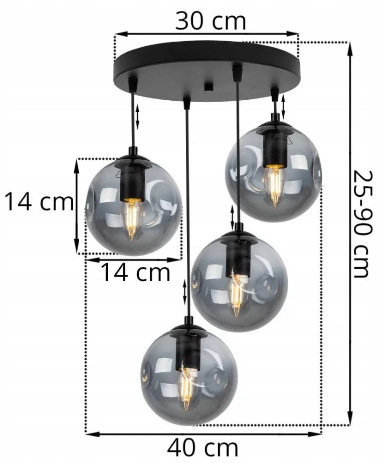 Závěsné svítidlo MONAKO, 4x skleněné stínítko (výběr ze 3 barev), O