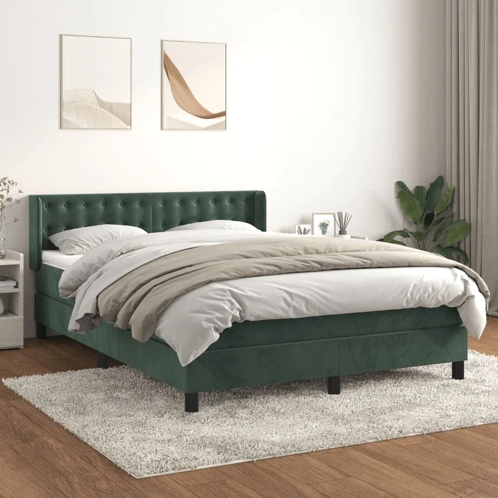 Box spring postel s matrací tmavě zelená 140x200 cm samet 3131204
