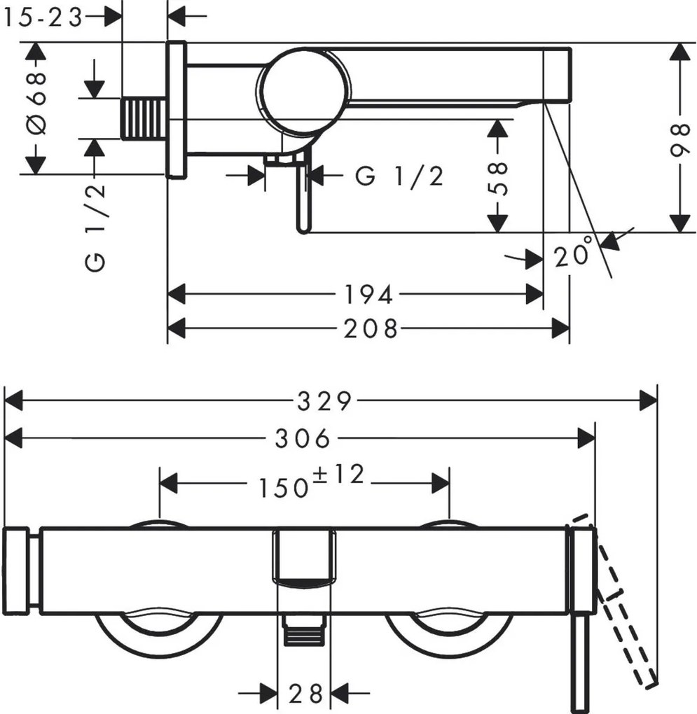 Hansgrohe Finoris, nástěnná vanová baterie, bílá matná, 76420700