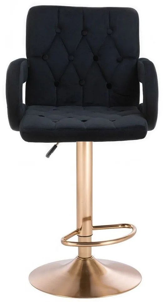 LuxuryForm Barová židle  BOSTON VELUR na zlatém talíři - černá