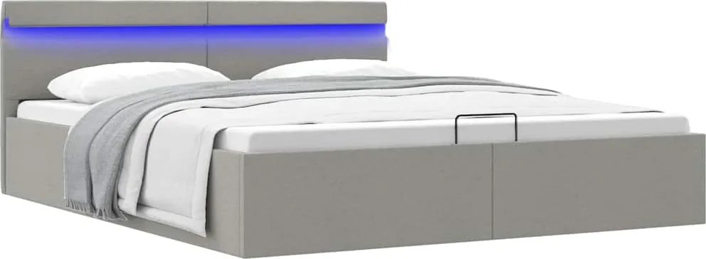 Rám postele úložný prostor LED světle šedý textil 180 x 200 cm 285611