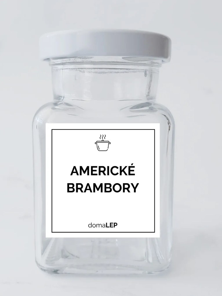 Samolepka na kořenky AMERICKÉ BRAMBORY bílá 5 × 5 cm tučné písmo