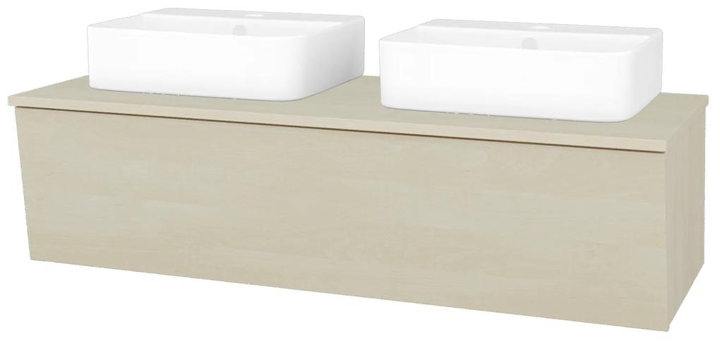 Dřevojas Koupelnová skříň INVENCE SZZ 125 (2 umyvadla Joy 3) Varianta: L01 Bílá vysoký lesk / D01 Beton