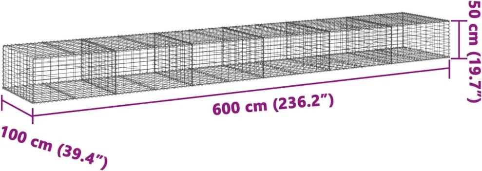 Gabionový koš s víkem 600 x 100 x 50 cm pozinkované železo 3295183