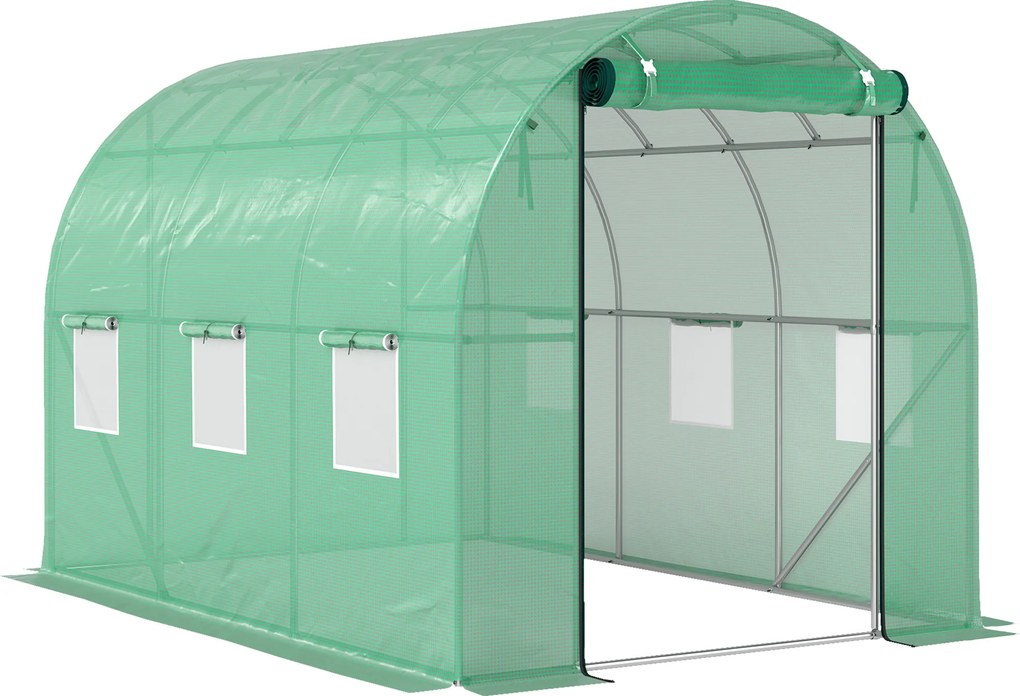 Skleník Outsunny 200x300x200cm z polyethylenu s dveřmi, 6 okny, pozinkovaným ocelovým fóliovým tunelem, 170g/m² PE, stabilní tunel na rostliny, sklen…