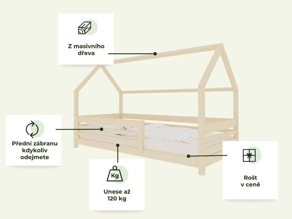 Benlemi Domečková postel TULY s bočním štítem Zvolte barvu: Tmavě šedá, Zvolte rozměr: 80x190 cm, Zvolte zábranu: S otevřeným vstupem