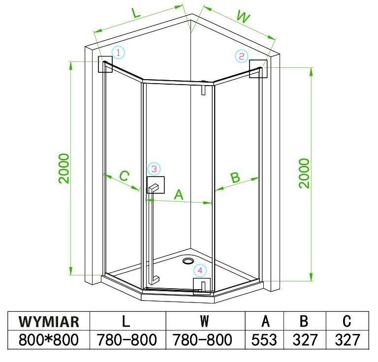 BPS-koupelny Pětiúhelníkový sprchový kout HYD-PK07A 80x80 cm černá/transparent + vanička HYD-PSV-ST07A bílá