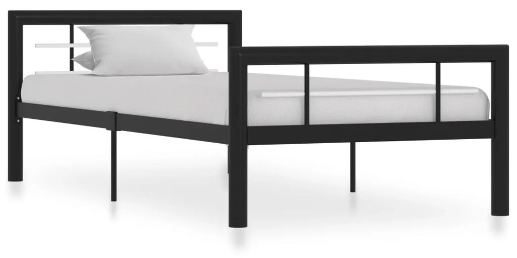284550 vidaXL Rám postele černý a bílý kov 90 x 200 cm