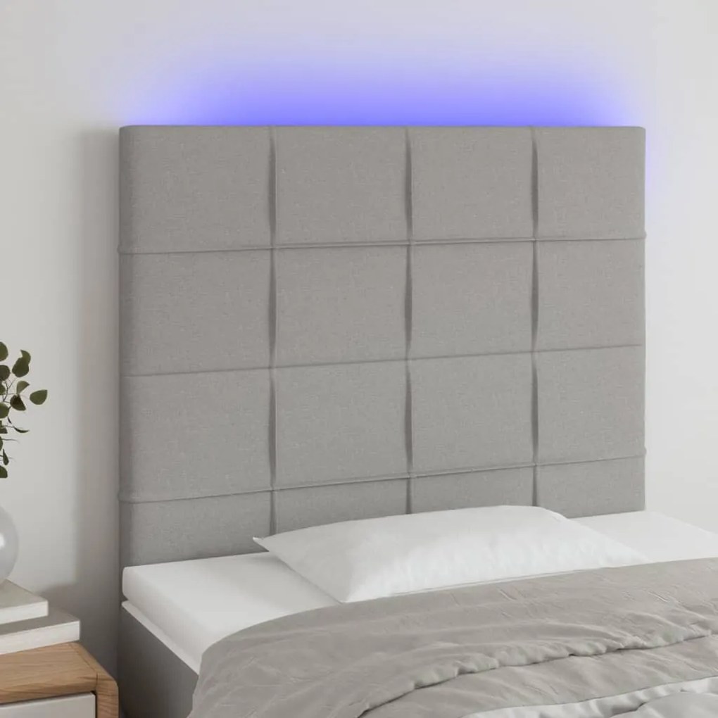 Čelo postele s LED světle šedé 100x5x118/128 cm textil 3122414