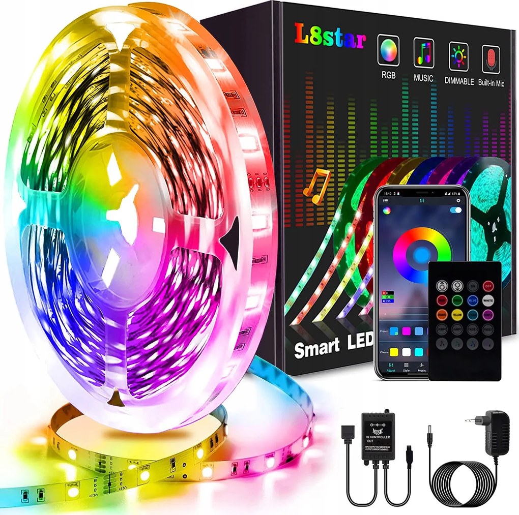Led pásek 5 m Rgb Bluetooth a dálkový ovladač L8star 10 M
