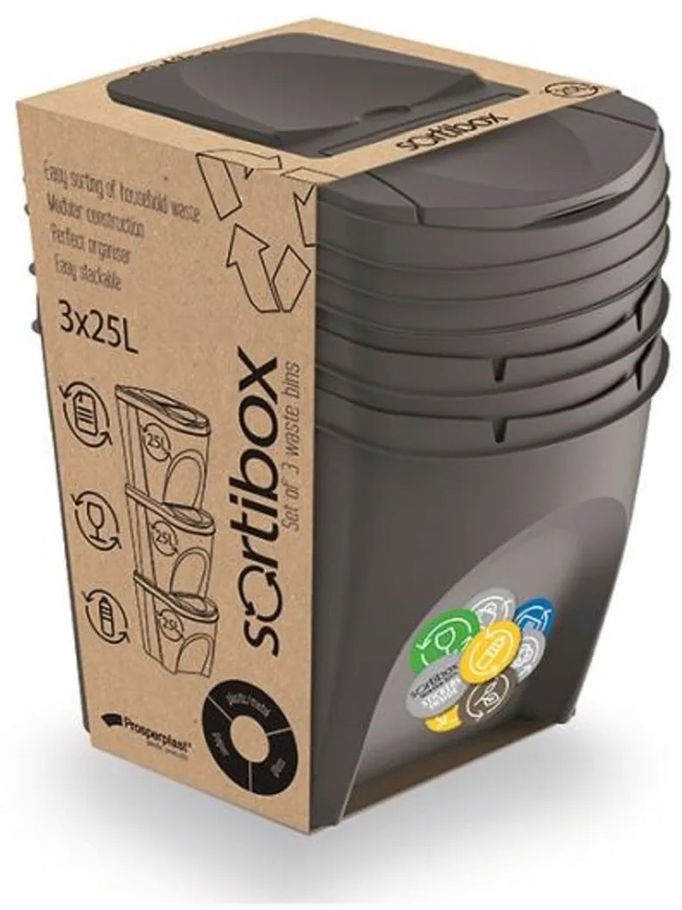 PROSPERPLAST Sada odpadkových košů SORTIBOX, 3x25l