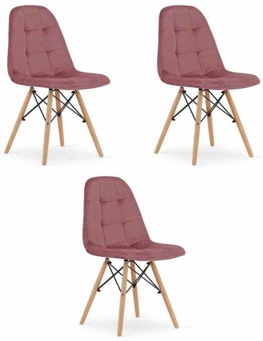 Set tří jídelních židlí DUMO sametové růžové (3ks)