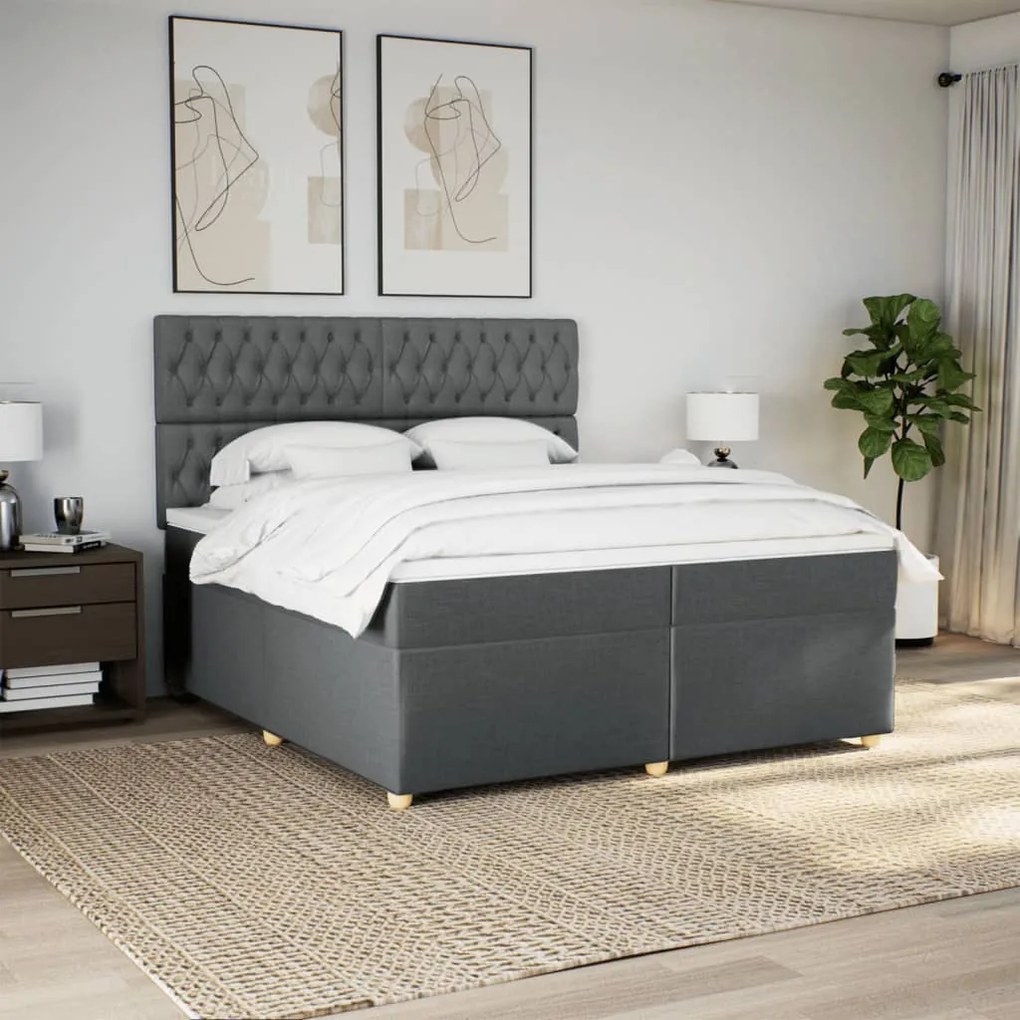 Box spring postel s matrací tmavě šedá 200x200 cm textil 3291395