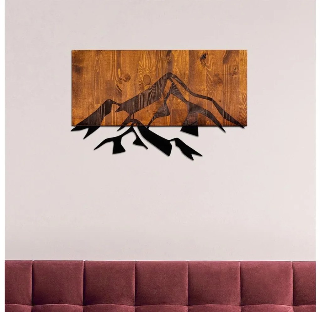 Asir Nástěnná dekorace 58x36 cm hory dřevo/kov AS1628