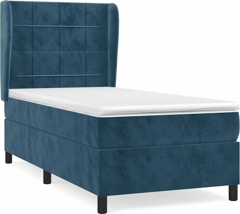 Box spring postel s matrací tmavě modrá 100x200 cm samet 3129199