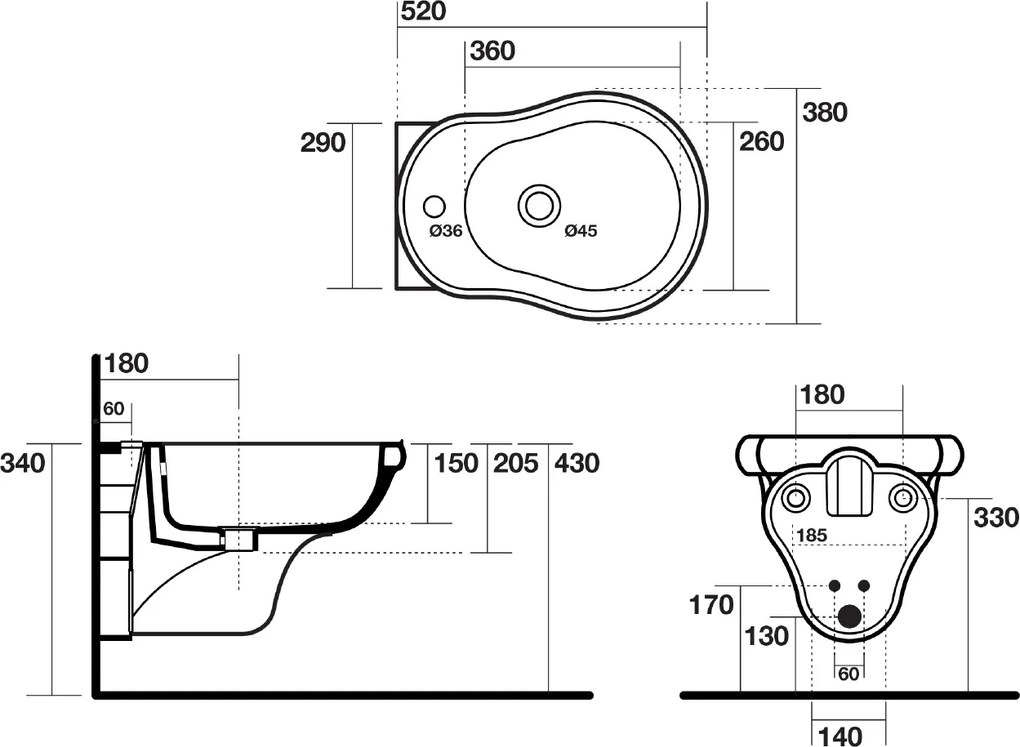 Kerasan RETRO bidet závěsný 38x52cm, bílá 102601