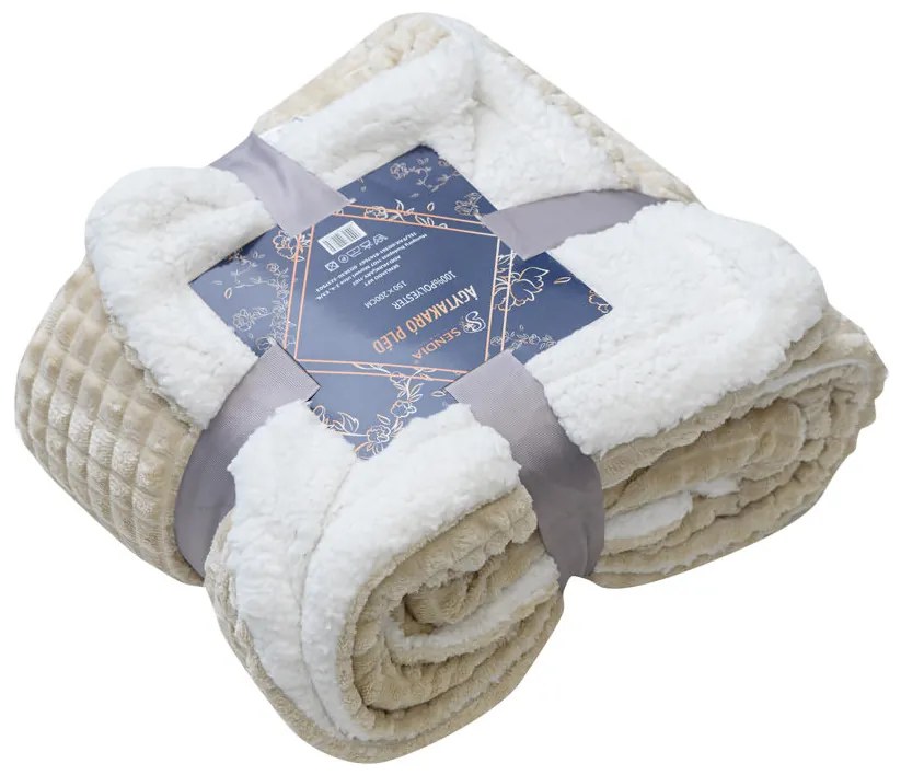 Luxusní béžová beránková deka z mikroplyše s kostkami, 150x200 cm