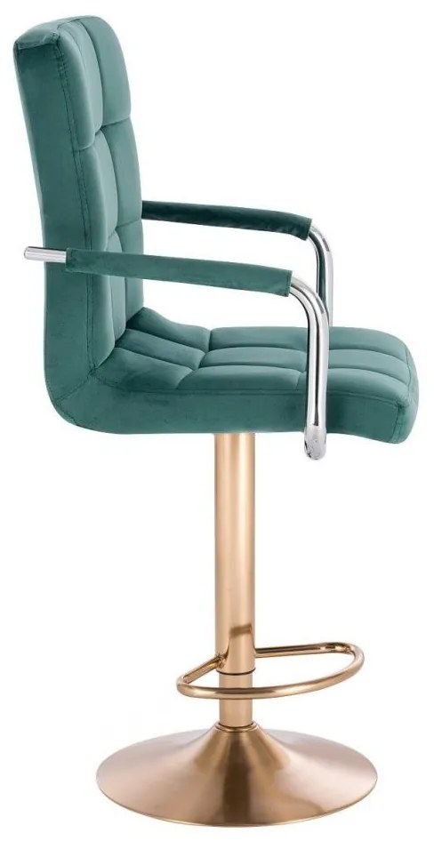 LuxuryForm DESIGN Barová židle VERONA VELUR na zlaté kulaté podstavě - zelená