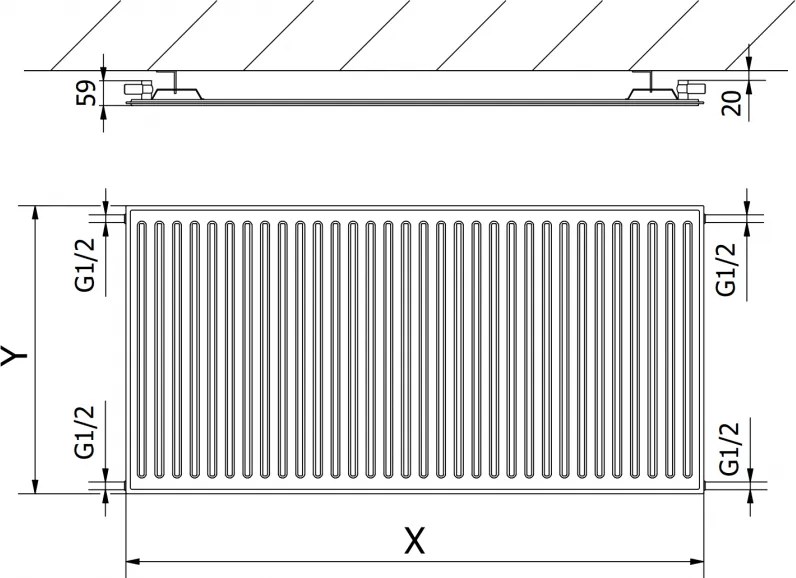 Mexen CH10 Hygienický panelový radiátor 400 x 1000 mm, boční připojení, 432 W, bílá, W410H-040-100-00