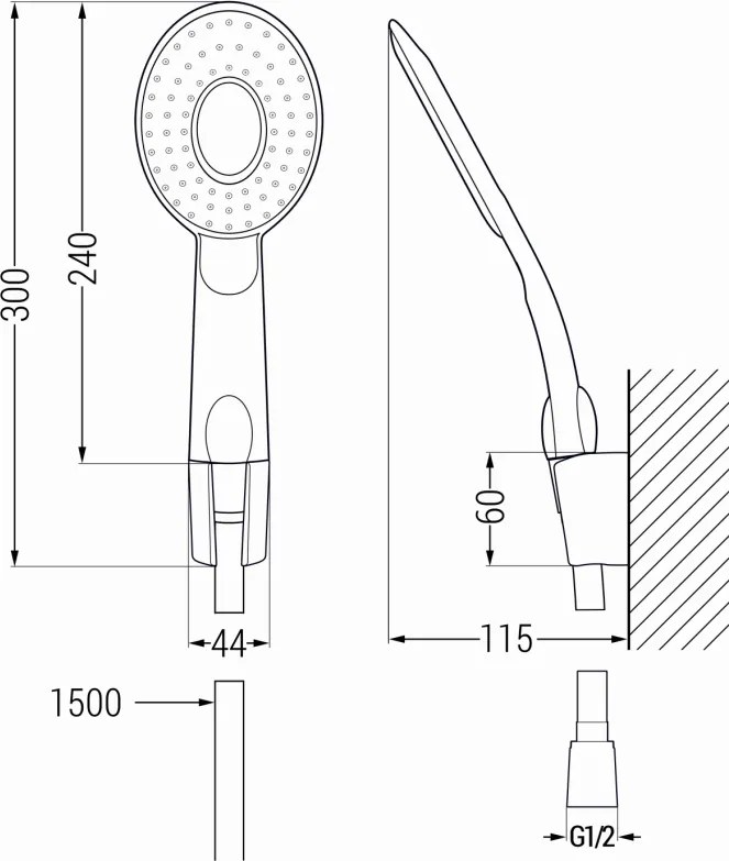 Mexen příslušenství - 1-bodový ruční sprchový set R-73, černá, 785735052-70