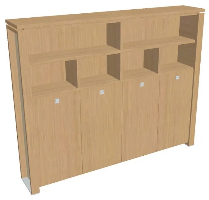 Vysoká šatní skříň Verno+ S 260 x 46 x 210 cm, s regálem, dub světlý / vanilka
