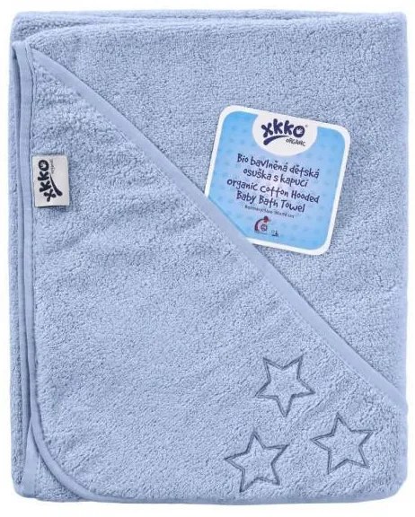 Kikko BIO bavlněná froté osuška s kapucí XKKO Organic 90x90 Baby Blue Stars