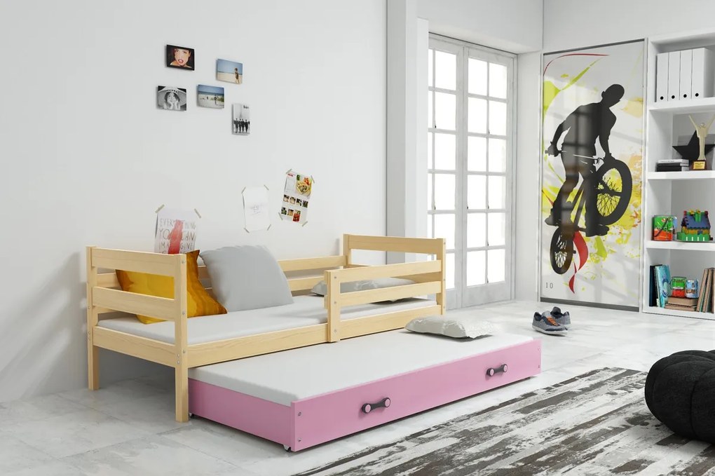 BMS Group Dětská postel s výsuvnou přistýlkou ERYK borovice Velikost postele: 200x90 cm, Barva šuplíku: Modrá