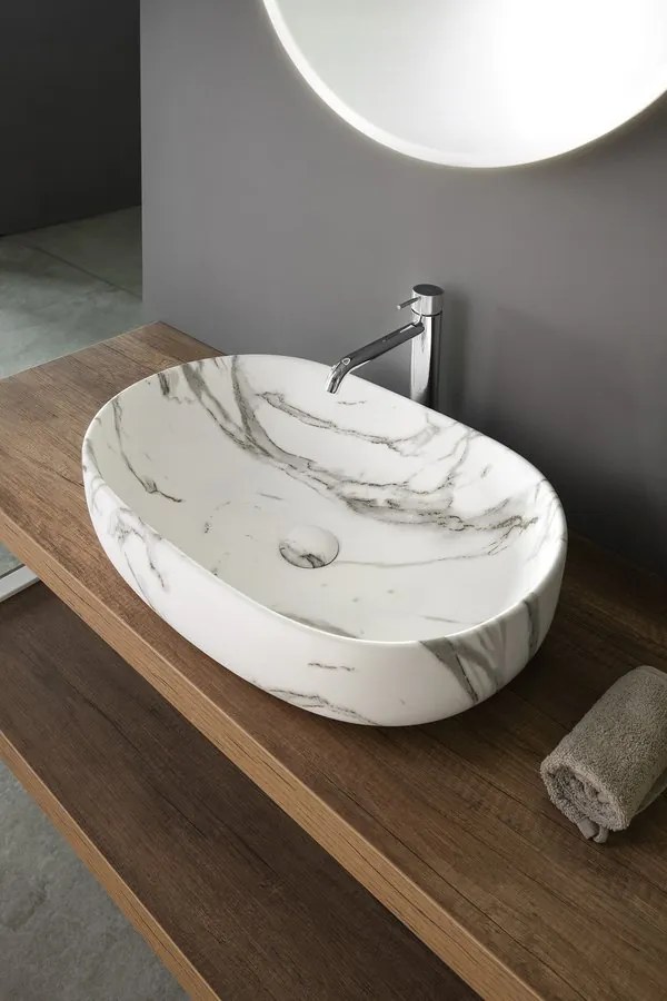 Sapho Sapho, CALEO keramické umyvadlo na desku 60x42cm, bianco carrara, CA590BC