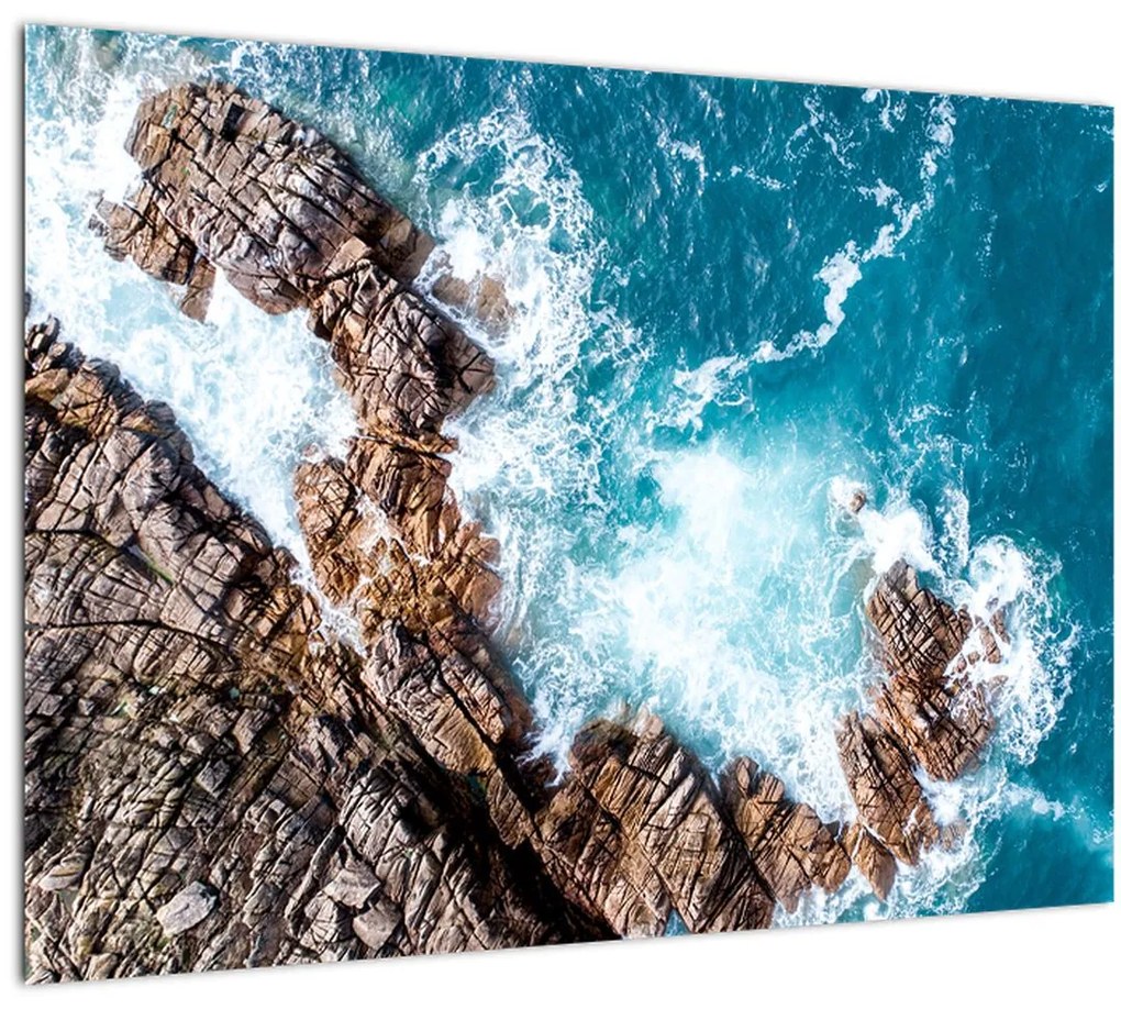 Skleněný obraz skal a moře (70x50 cm)