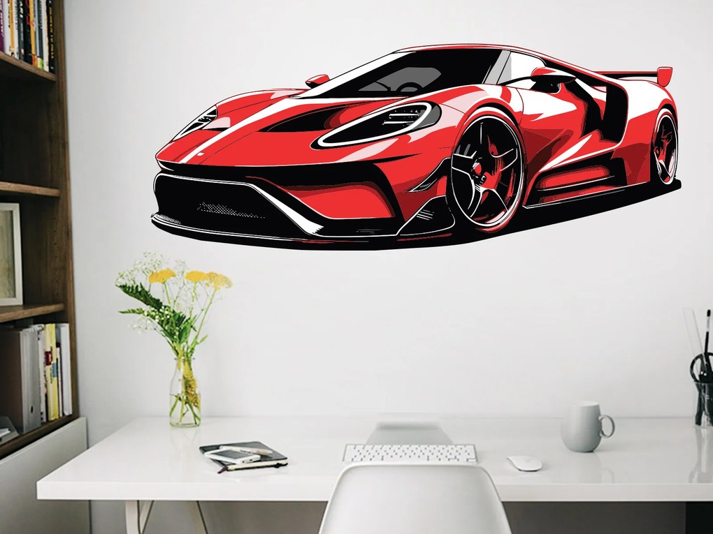 Červený sporťák textilní přelepitelná samolepka na zeď arch 47 x 18 cm