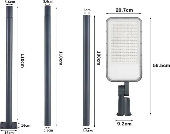 Brilagi-LED Venk. lampa se sloupem a kl. 3 m URBANLIGHT LED/200W/230V antr. IP65