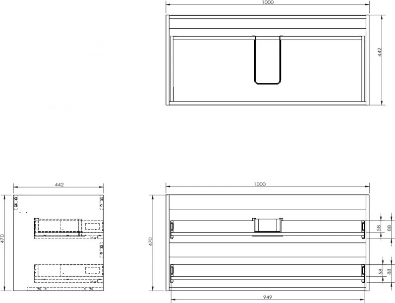 Mexen Orio, koupelnová skříňka 100 cm s umyvadlem Otis, 2 zásuvky, grafitová matná/bílá matná, 91A10-10047-2-BFF66-W18M01