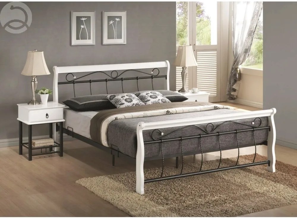 Manželská postel dvoulůžko CS4013, dřevo-kov, 160x200, bílá-černá KN nábytek